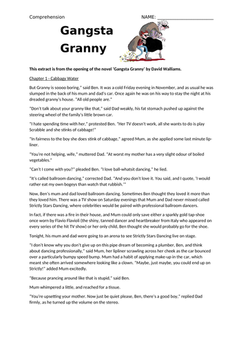 Gangsta Granny - Comprehension | Teaching Resources