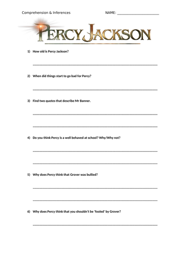 Percy Jackson - Comprehension | Teaching Resources