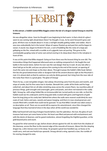 The Hobbit - Comprehension | Teaching Resources