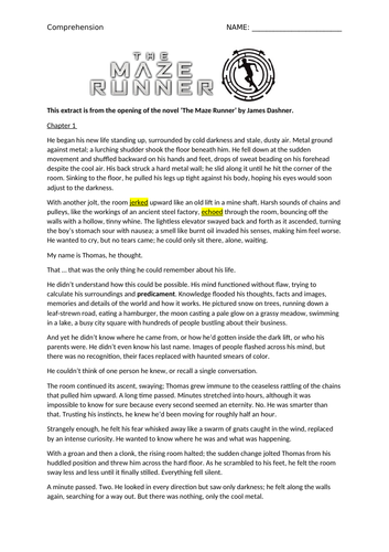 The Maze Runner - Comprehension | Teaching Resources