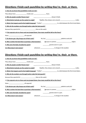 JOKE THEMED HOMOPHONE ACTIVITY - THERE, THEIR & THEY'RE | Teaching ...