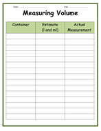 Measuring VOLUME - Record Sheet | Teaching Resources