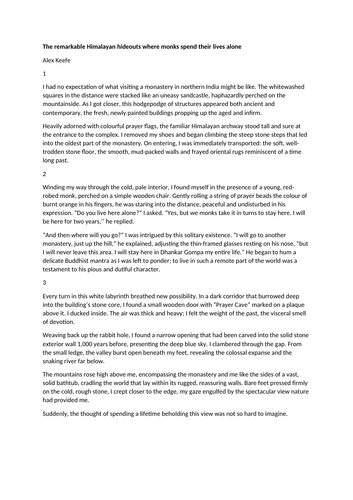 Travel writing / English language GCSE - responding to an article ...