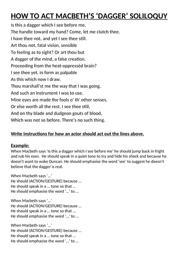 Macbeth Act 2 Scene 1 lesson with detailed annotations | Teaching Resources