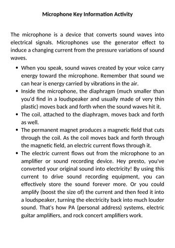 AQA KS4 GCSE Physics (Science) Microphones Lesson & Activities ...