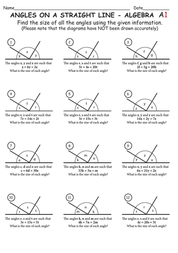 ANGLES on a STRAIGHT LINE USING ALGEBRAIC INFO. - 9 Worksheets-108 ...