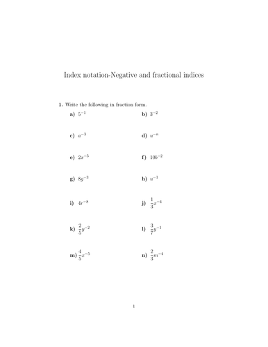 Negative and fractional indices worksheet no 2 (with solutions ...