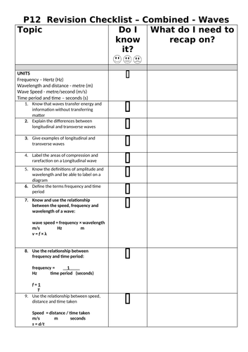 AQA GCSE Revision Checklists - Physics combined topics 8-12 (Paper 2 ...