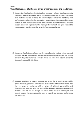 3.2.1 Understanding management, leadership and decision making ...