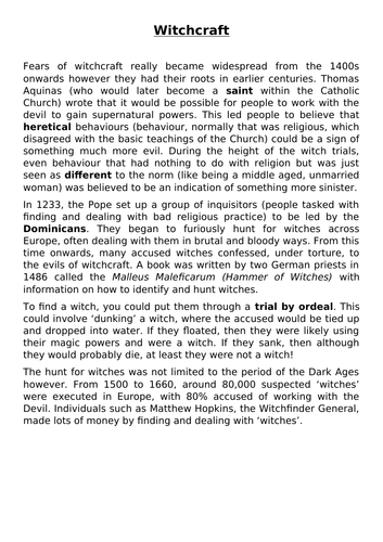 Interpretations unit: Heresy and witchcraft (KS3 - lesson 4) | Teaching ...