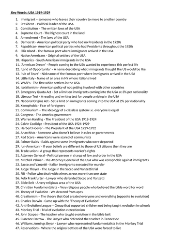 GCSE History Eduqas/WJEC USA 1910-1929 KEY WORDS revision | Teaching ... GCSE History Eduqas/WJEC USA 1910-1929 KEY WORDS revision | Teaching ...