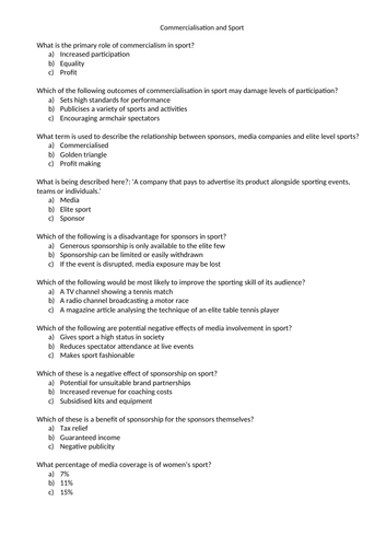 Commercialisation and Sport | Teaching Resources