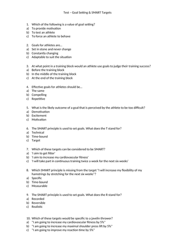 Multiple Choice Questions and Answers for GCSE PE Edexcel (component 2 ...