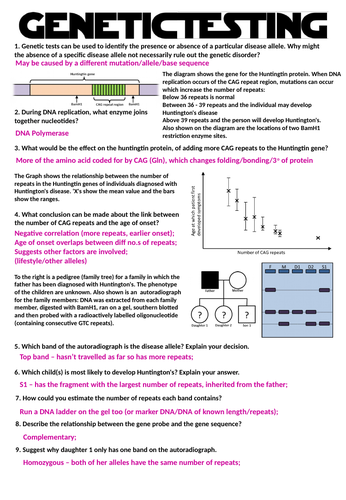 A-Level Biology Genetic Testing Gene Probes Micro Array Worksheet and ...