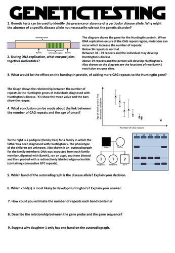A-Level Biology Genetic Testing Gene Probes Micro Array Worksheet and ...