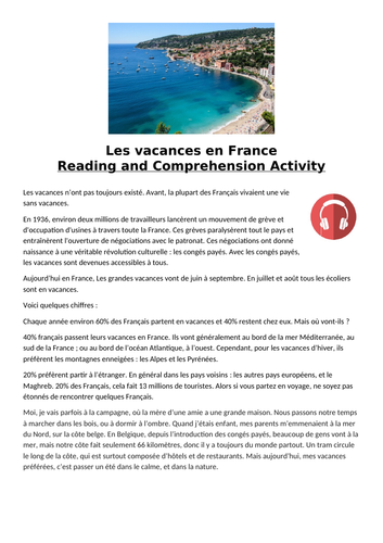 French Holidays (Les Vacances) Listening MP3 & Transcript | Teaching ...