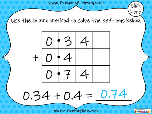 Adding Decimals Within 1 - Year 5 | Teaching Resources