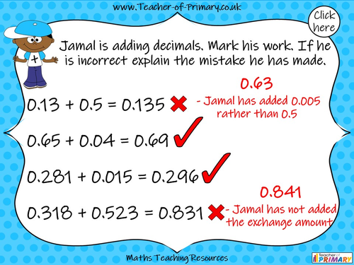 Adding Decimals Within 1 - Year 5 | Teaching Resources