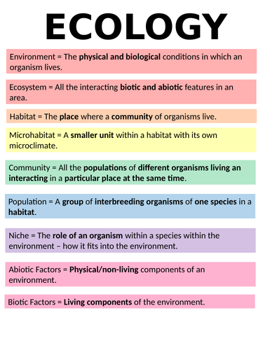 A LEVEL BIOLOGY - ENVIRONMENT, ENERGY AND POPULATIONS (ECOLOGY ...