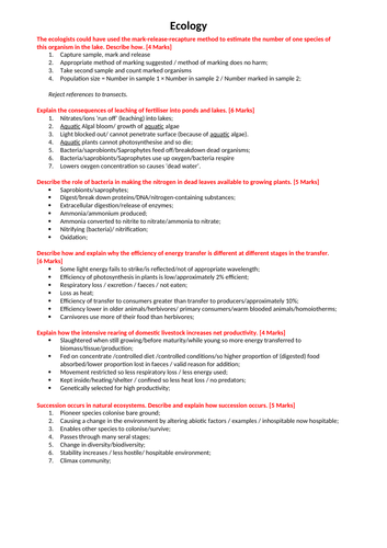 A LEVEL BIOLOGY - ENVIRONMENT, ENERGY AND POPULATIONS (ECOLOGY ...
