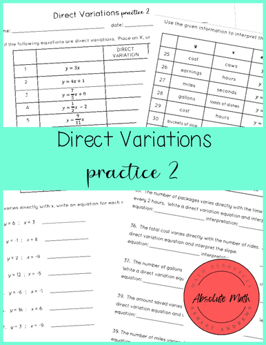 Direct Variations Practice 2 | Teaching Resources