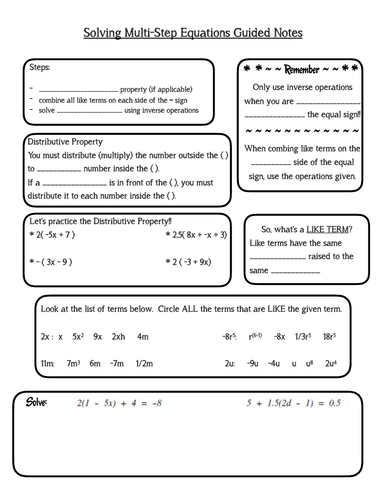 Multi-Step Equations Guided Notes | Teaching Resources