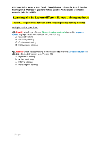 Level 2 BTEC Sport Unit 1 Learning Aim B (methods of training) revision ...