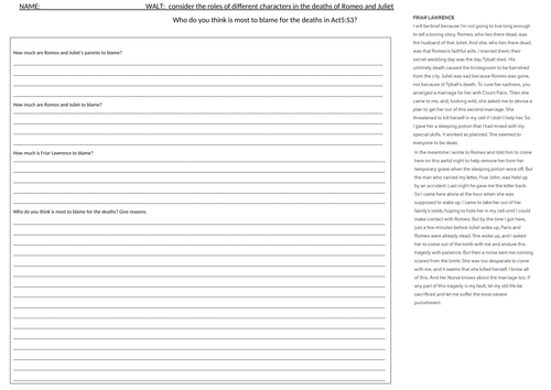 Romeo and Juliet viewing questions | Teaching Resources