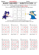 MAGIC SQUARES - SUBSTITUTION - SET A - (Substitute INTEGERS into magic ...