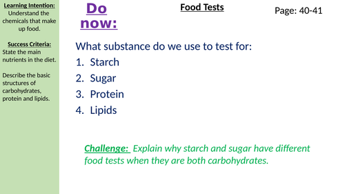 Food tests Required Practical AQA B3.3 | Teaching Resources