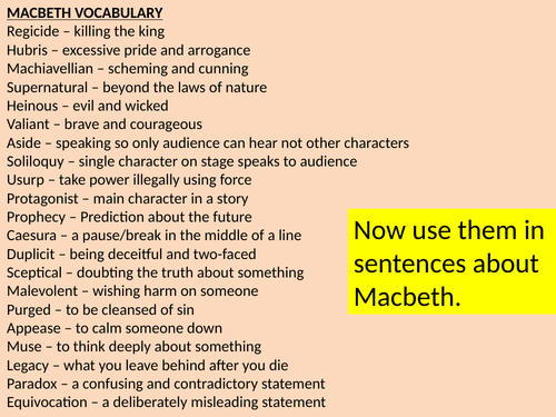 Macbeth ambitious vocabulary wordsearch with answer sheet | Teaching ...