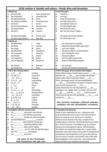 GCSE KS4 German vocabulary revision - all topics - 16 worksheets ...