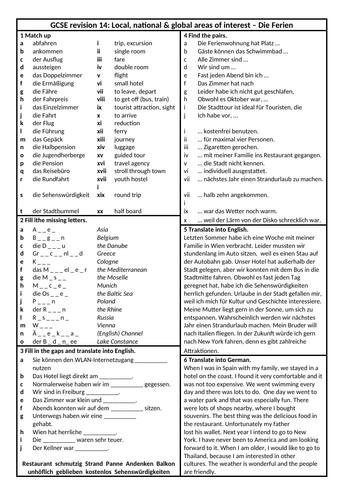 GCSE KS4 German vocabulary revision - all topics - 16 worksheets ...
