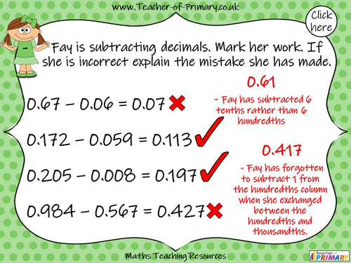 Subtracting Decimals Within 1 - Year 5 | Teaching Resources