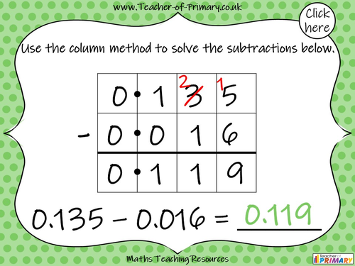 Subtracting Decimals Within 1 - Year 5 | Teaching Resources