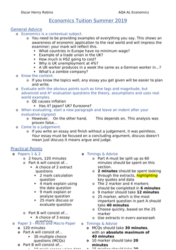 AQA AL Economics Revision | Teaching Resources
