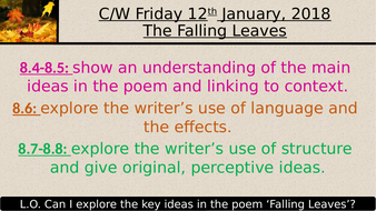 KS3 War Poetry- The Falling Leaves | Teaching Resources