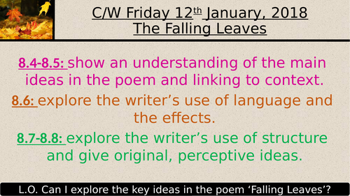 KS3 War Poetry- The Falling Leaves | Teaching Resources