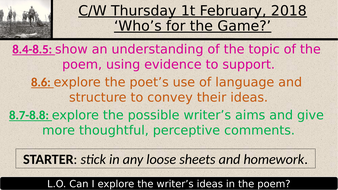 KS3 War Poetry- Who's for the Game by graceandrews1 - Teaching ...