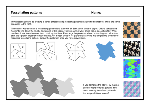 Textiles cover work / cover lesson - Tessellating fabric patterns - 1hr ...
