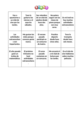 EXTRACURRICULAR ACTIVITIES (SPANISH) | Teaching Resources