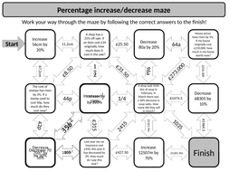 Percentage increase/decrease maze | Teaching Resources
