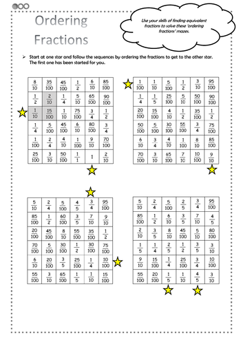 Ordering Fractions - Maze Activity - Differentiated Worksheet - KS2 ...