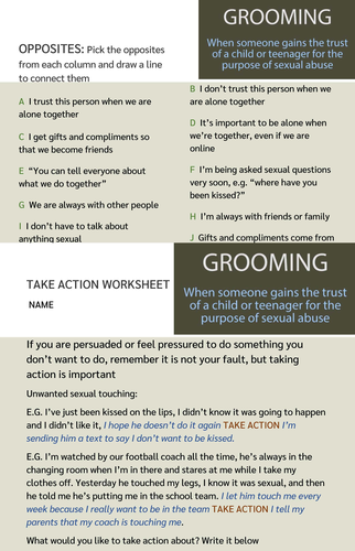 Grooming, Sexual Abuse Worksheets (US) | Teaching Resources