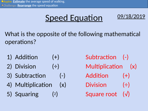 GCSE Physics: Speed Equation | Teaching Resources