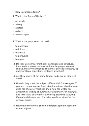 How to compare texts | Teaching Resources