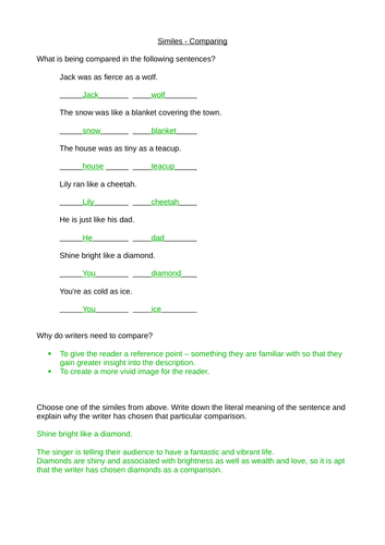 Simile Worksheets Simile v Metaphor Identify and Explain Worksheets ...