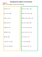 Changing the subject- Differentiated worksheets- GCSE Higher | Teaching ...