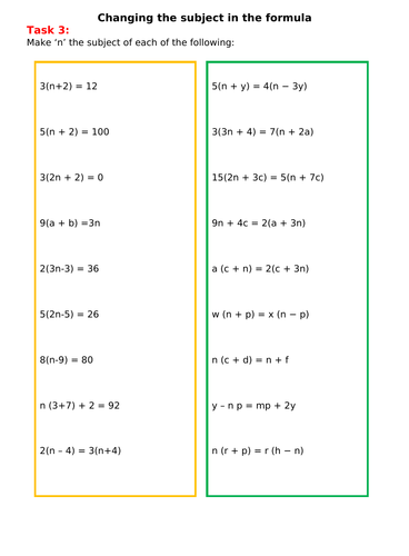 Changing the subject- Differentiated worksheets- GCSE Higher | Teaching ... Changing the subject- Differentiated worksheets- GCSE Higher | Teaching ...