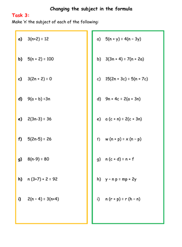 Changing the subject- Differentiated worksheets- GCSE Higher | Teaching ... Changing the subject- Differentiated worksheets- GCSE Higher | Teaching ...